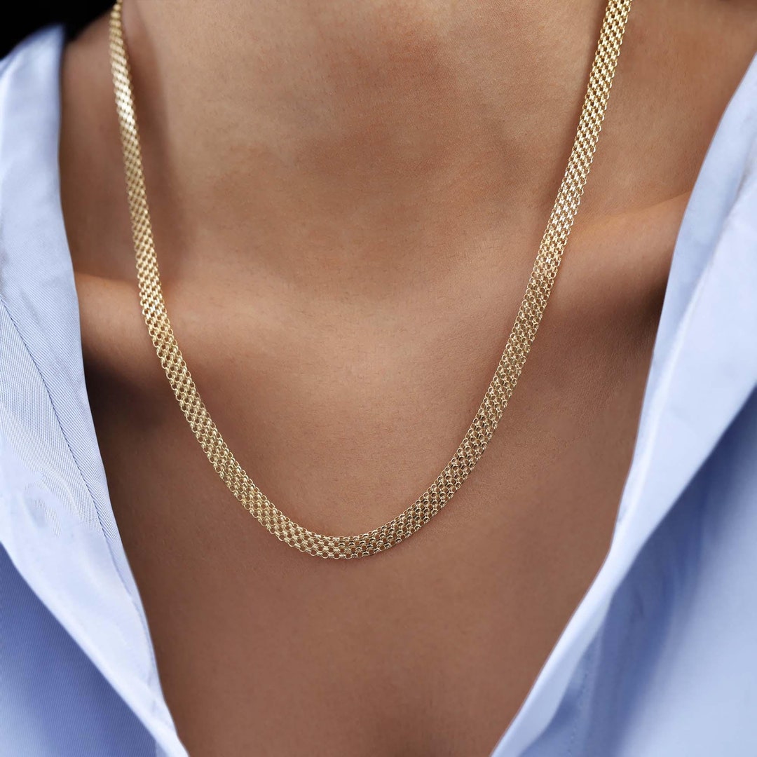 14k Gold Large Bismarck Chain Necklace, Gold 6mm Thick Bismark Chain ...