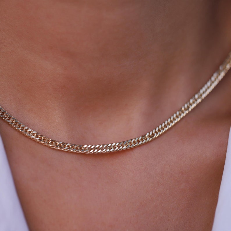 Double Curb Chain Necklace 14K Real Gold 4mm Chain Dainty - Etsy