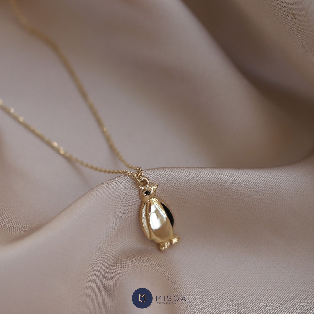 Gold Penguin Necklace, 14K, Chain Necklace, Gold Chain, Animal Lover ...