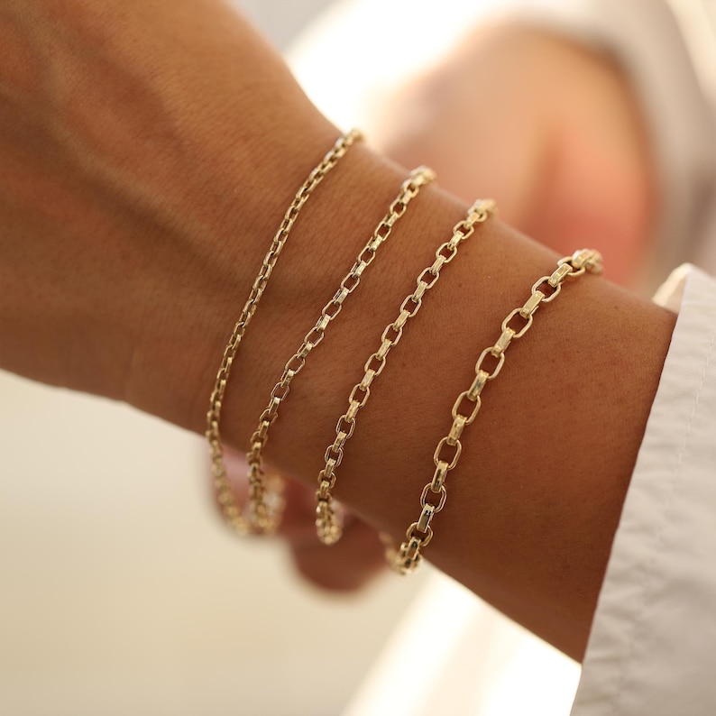 14K Gold Square Rolo Link Bracelet Bold Link Staple Chain - Etsy