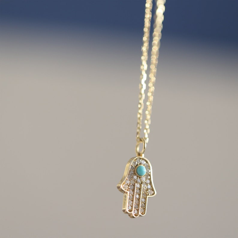 Diamond Hamsa Necklace 14K Gold Hand of Fatima Pendant | Etsy