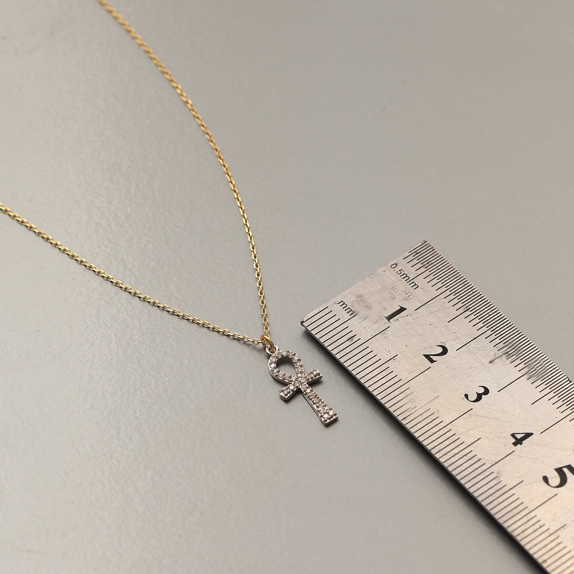 Mini Diamond Ankh Necklace 14K Gold Mini Ankh Pendant | Etsy