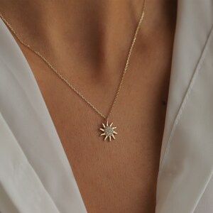 Mini Sun Pendant, 14K Gold Necklace, Celestial, Gift for Her, Real Gold ...