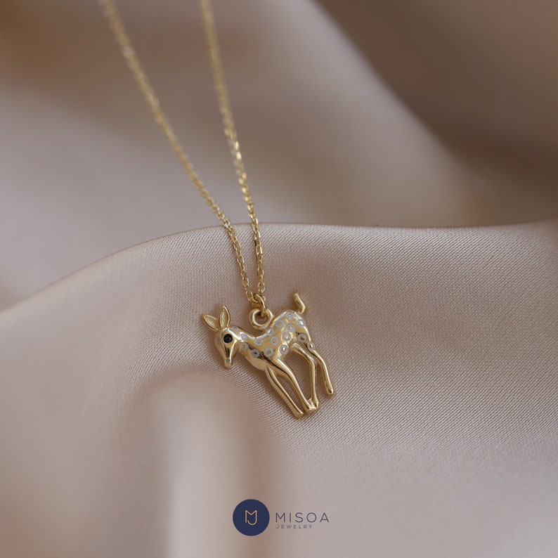 14K Gold Fawn Pendant Chain Necklace Gold Chain Animal - Etsy