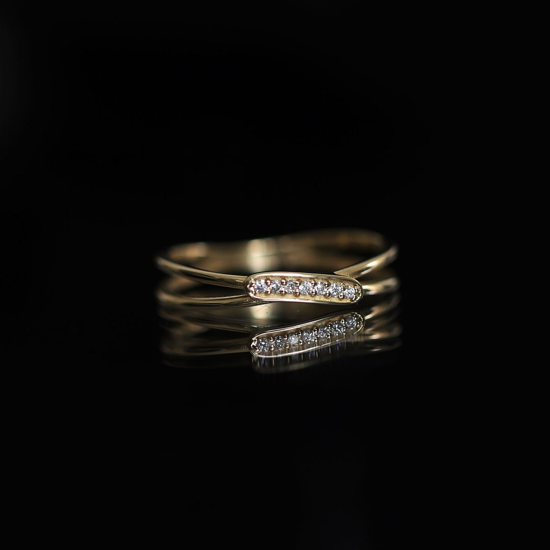 14K Gold Diamond X Ring Cross Over Ring Minimal Wedding - Etsy