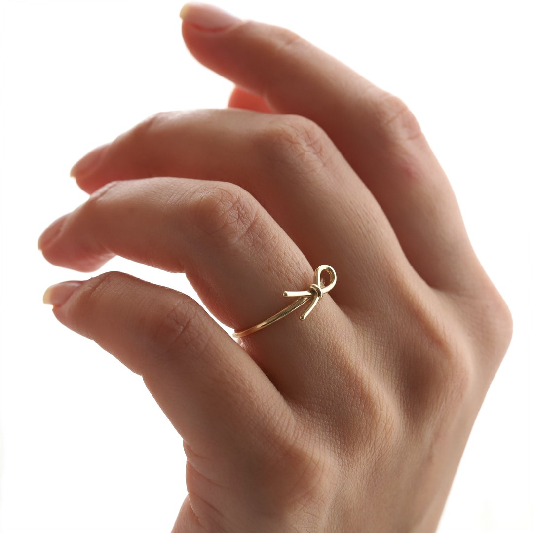 14K Gold Bow Ring, Gold Stacking Ring, Knot, Ribbon, Gift for Her ...