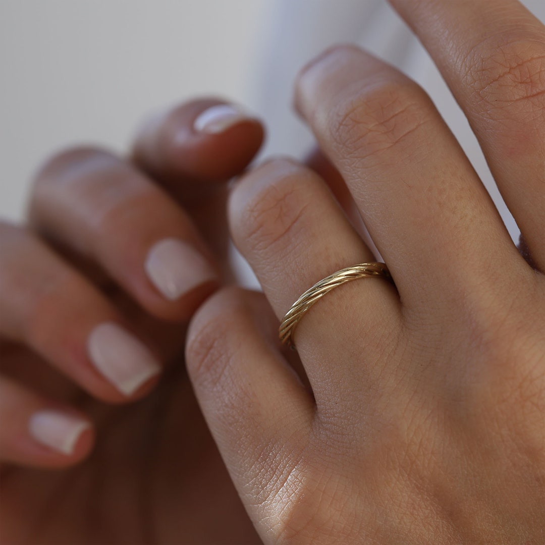 Thin Rope Band Ring, 14K Gold Twist Ring, Minimalist Fine Jewelry, Gift ...