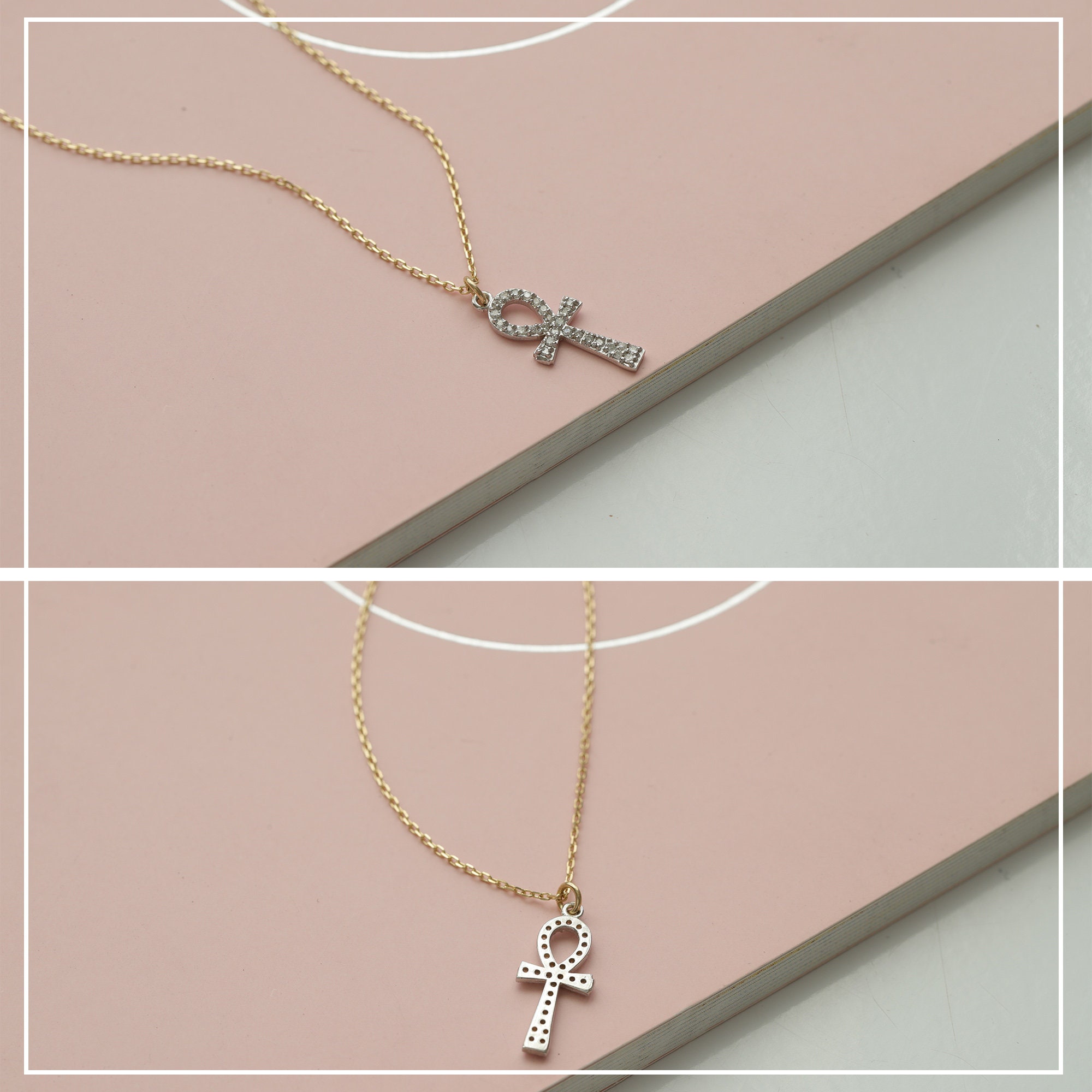 Mini Diamond Ankh Necklace 14K Gold Mini Ankh Pendant | Etsy