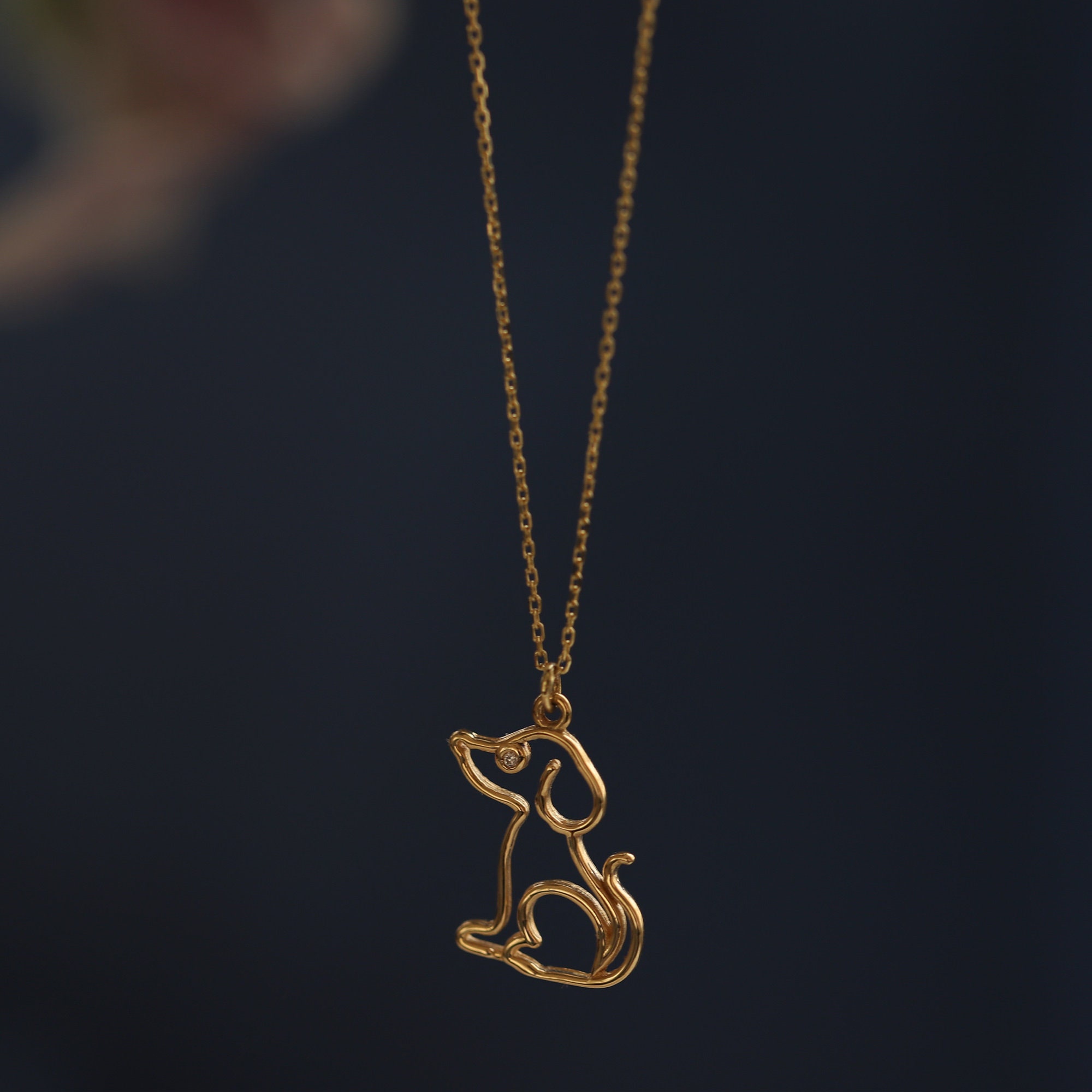 Diamond Dog Necklace, 14K Gold, Dainty Puppy Pendant, Minimalist ...