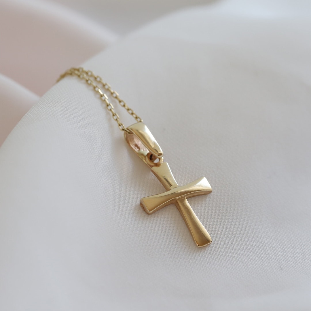 Handmade 14K Gold Cross Necklace, Minimalist Religious Jewelry - Etsy