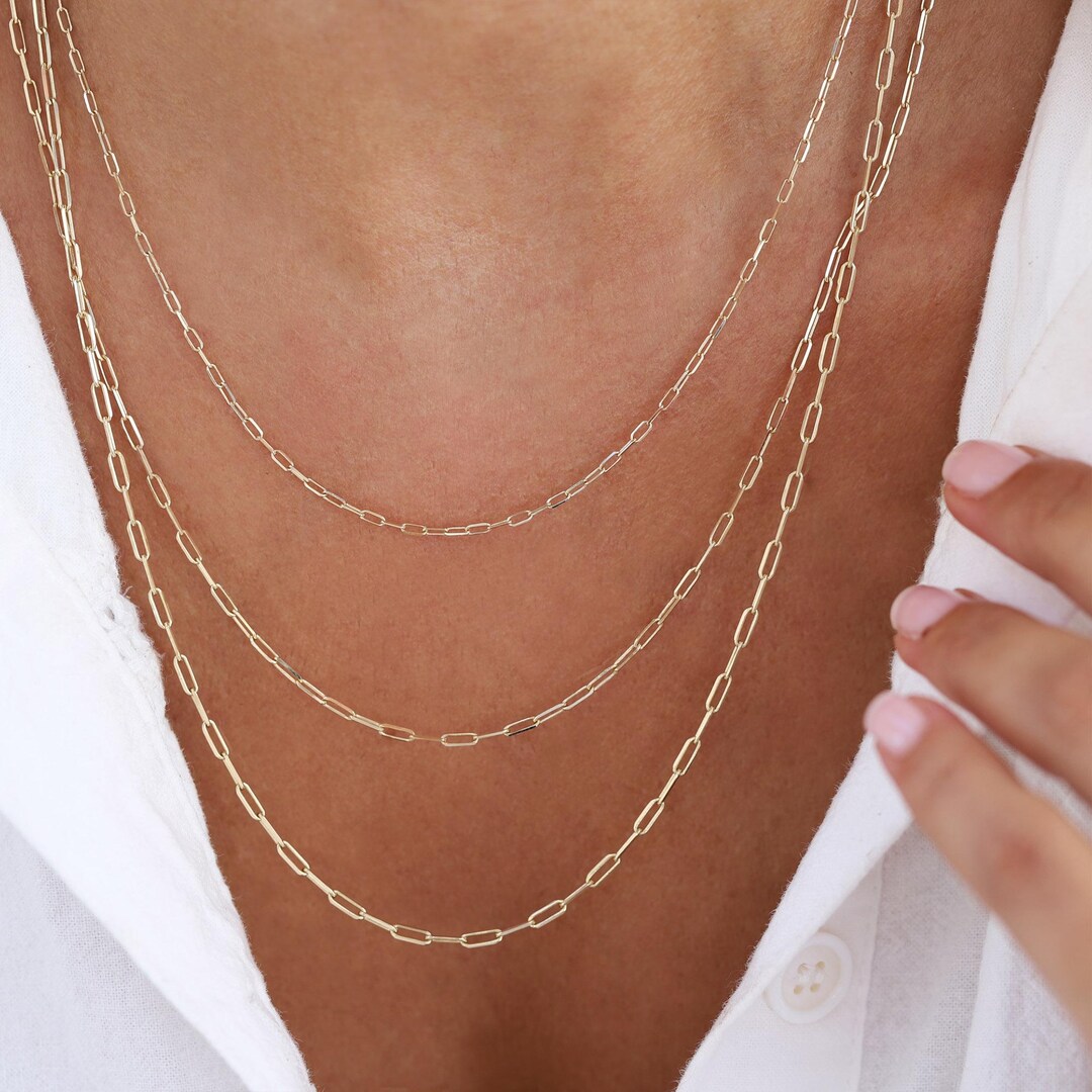 14K Real Solid Gold Paperclip Necklace,link Staple Chain Paperclips ...