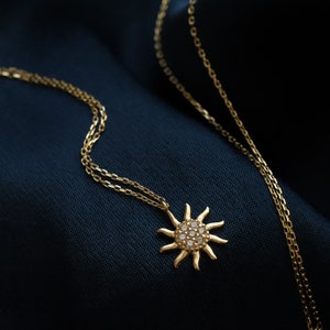 Mini Sun Pendant, 14K Gold Necklace, Celestial, Gift for Her, Real Gold ...