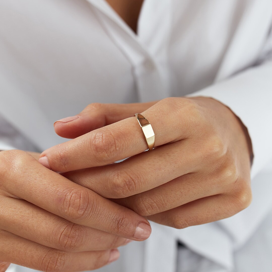 Gold Block Signet Ring, 14k Gold, Seal Ring, Stacking Jewelry, Unisex ...