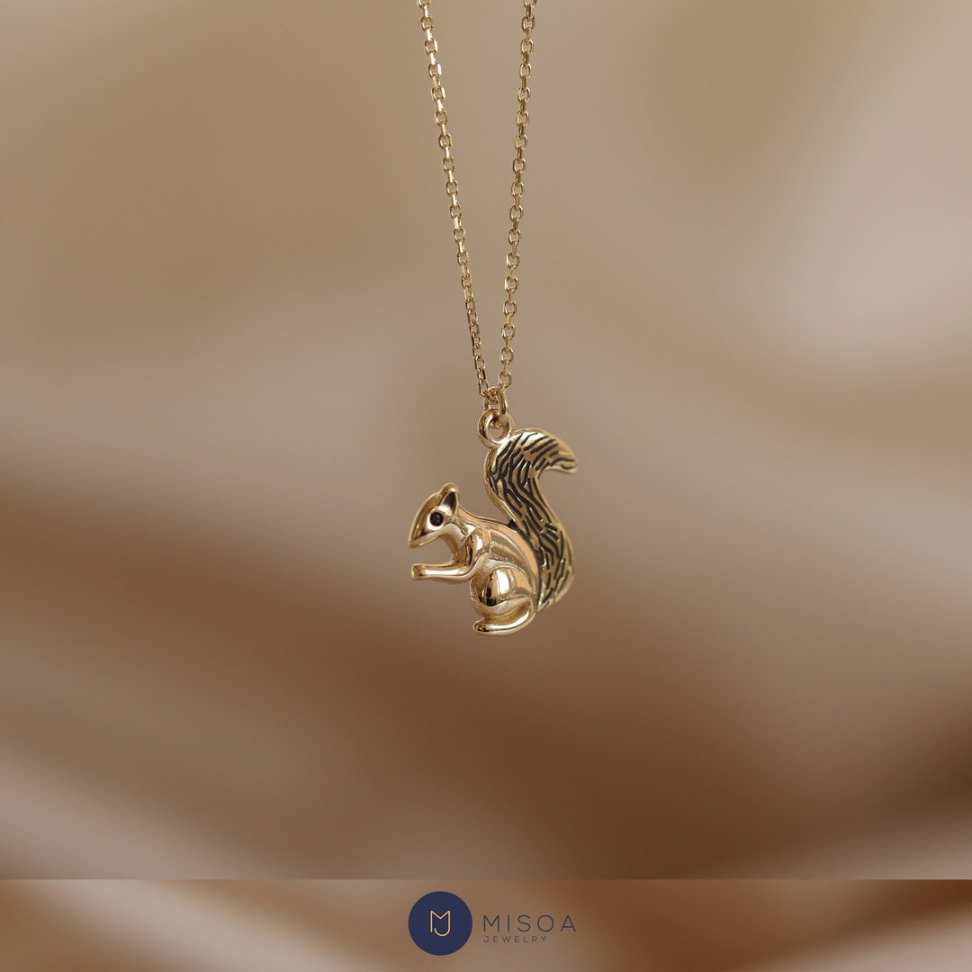 Gold Squirrel Necklace, 14K, Chain Necklace, Gold Chain, Animal Lover ...