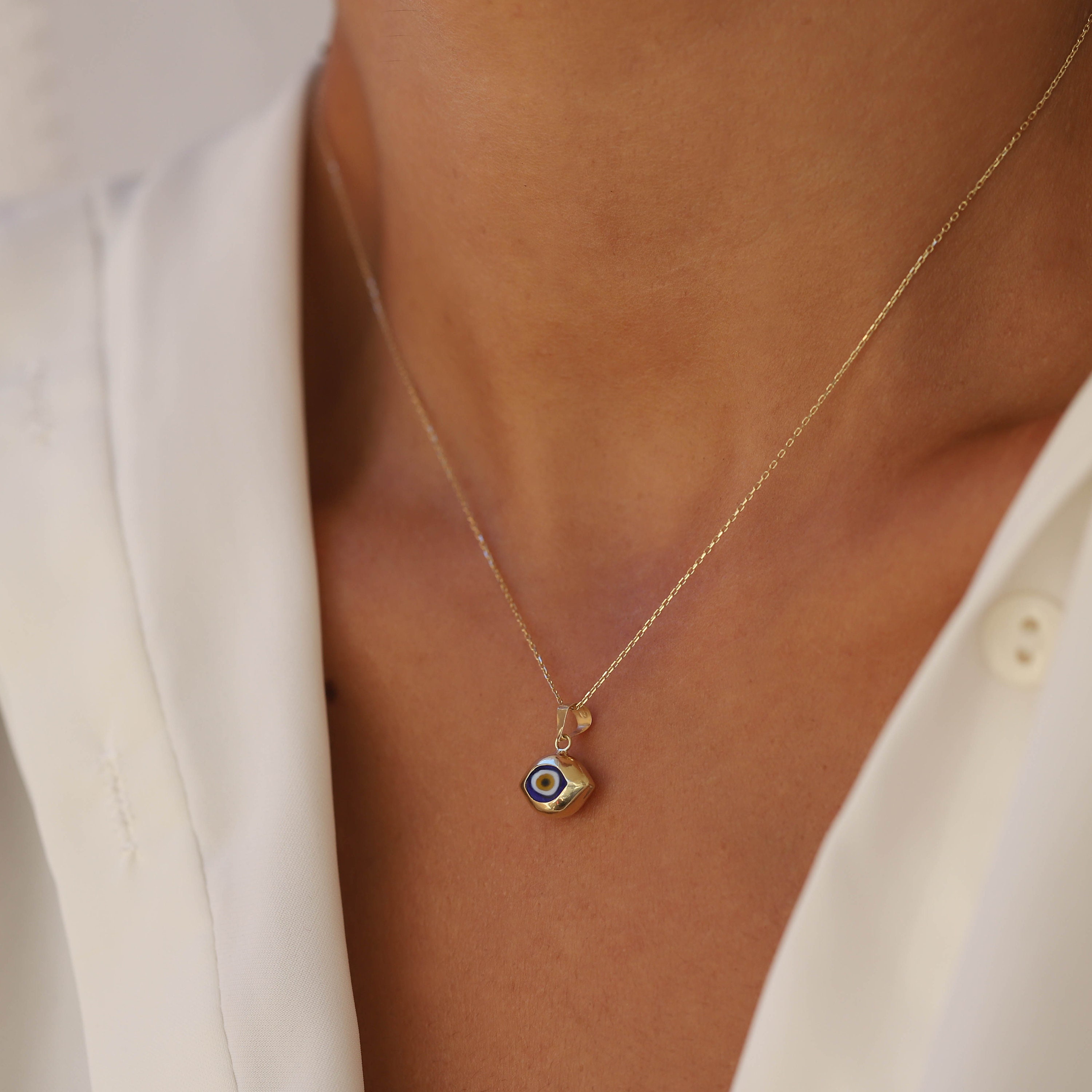 Mini Evil Eye Pendant 14K Real Gold Jewelry Minimalist - Etsy