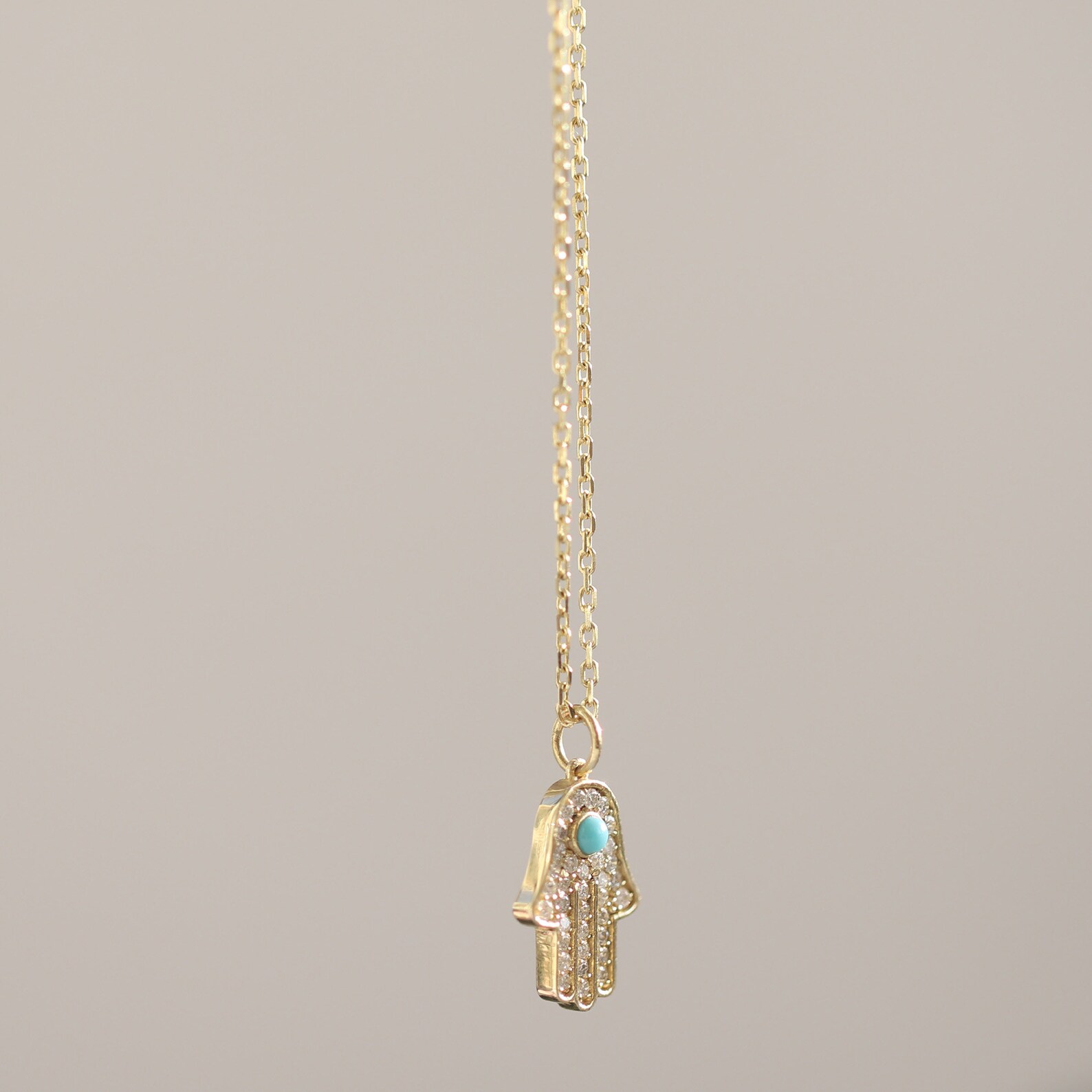 Diamond Hamsa Necklace 14K Gold Hand of Fatima Pendant | Etsy