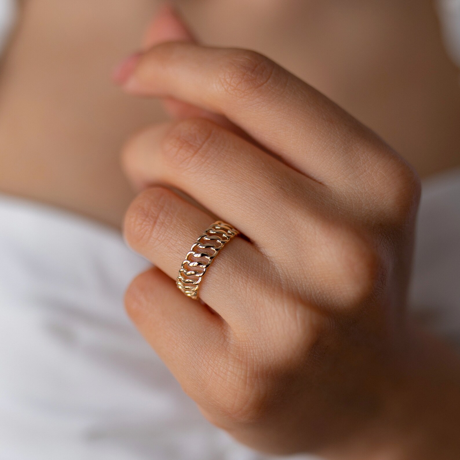 14K Gold Vienna Chain Ring Double Chain Ring Everyday - Etsy