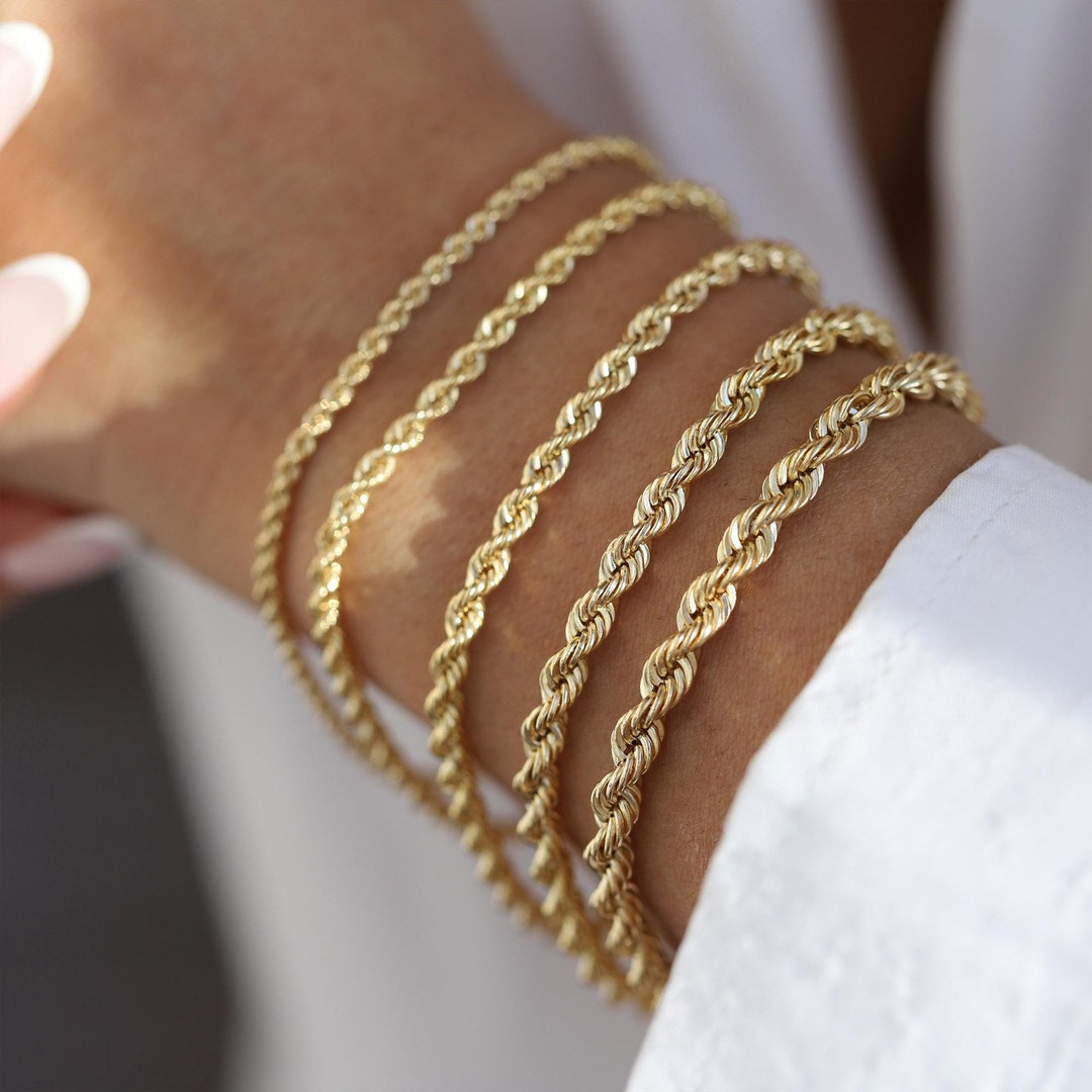 14k Real Rope Bracelet, Gold Chain Bracelet, 4.3mm Rope Bracelet ...