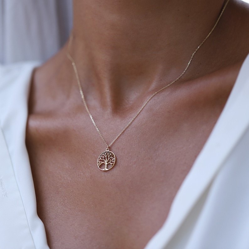 Mini Family Tree Necklace Tree of Life 14k Gold Personalized | Etsy
