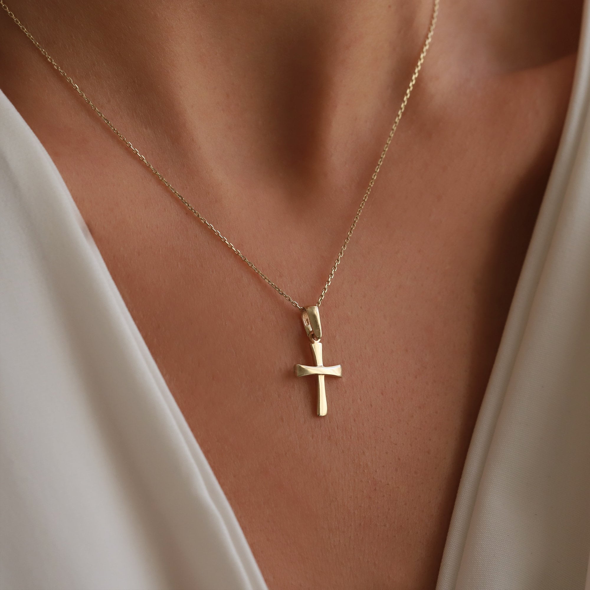 Handmade 14K Gold Cross Necklace, Minimalist Religious Jewelry - Etsy