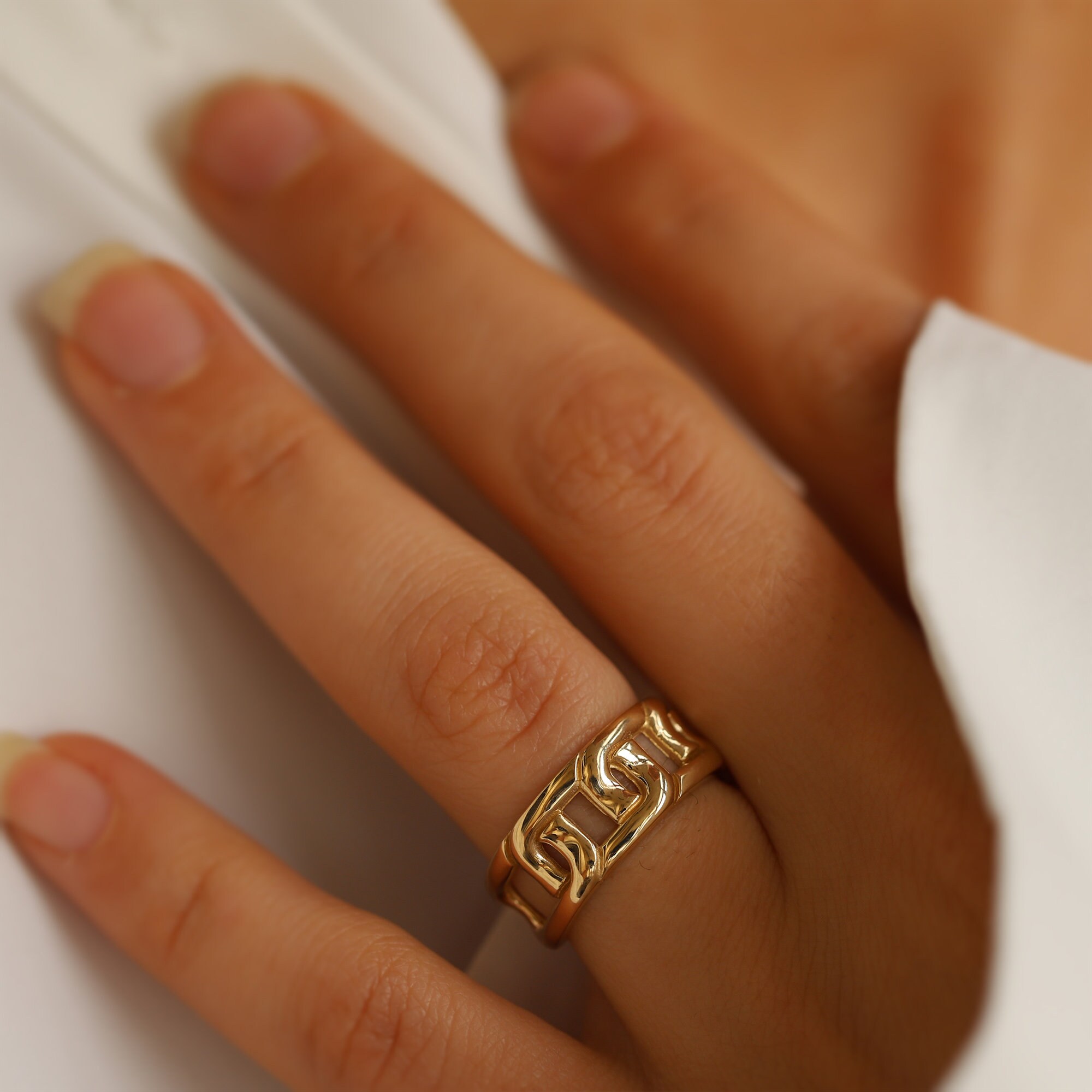 Gold Chain Ring Stacking Ring 14K Gold Ring Cuban Link | Etsy