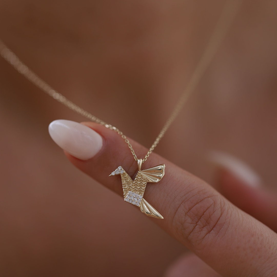 Diamond Origami Bird Necklace, Crane Necklace, Simurgh Pendant, Good ...