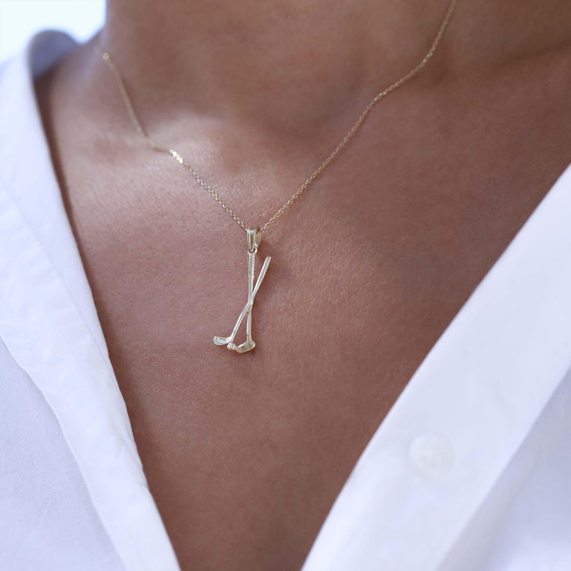 14K Gold Golf Club Necklace: Minimalist Sport Jewelry - Etsy