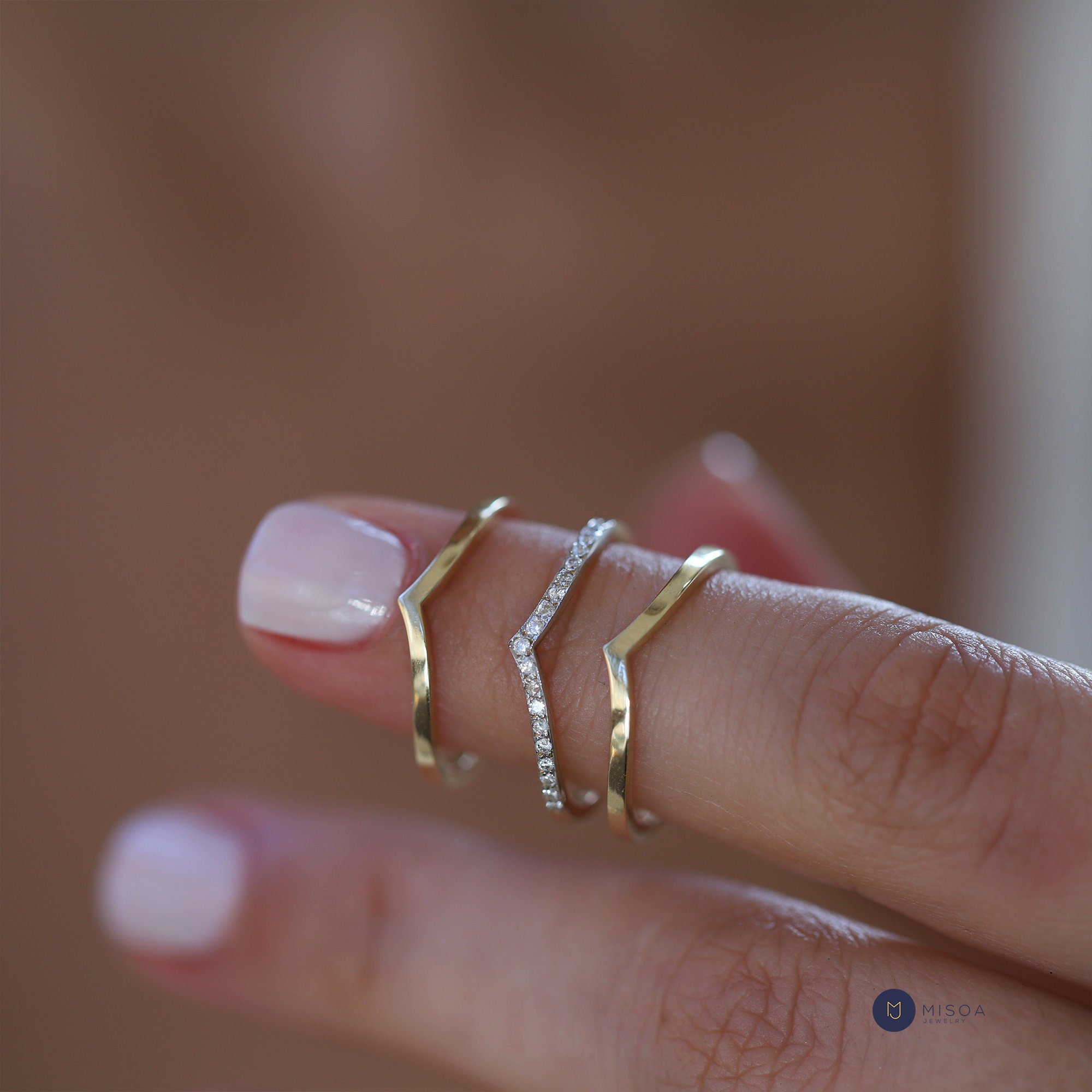 Pavé Diamond Wishbone Ring Minimal Stacking Ring Thin Gold - Etsy