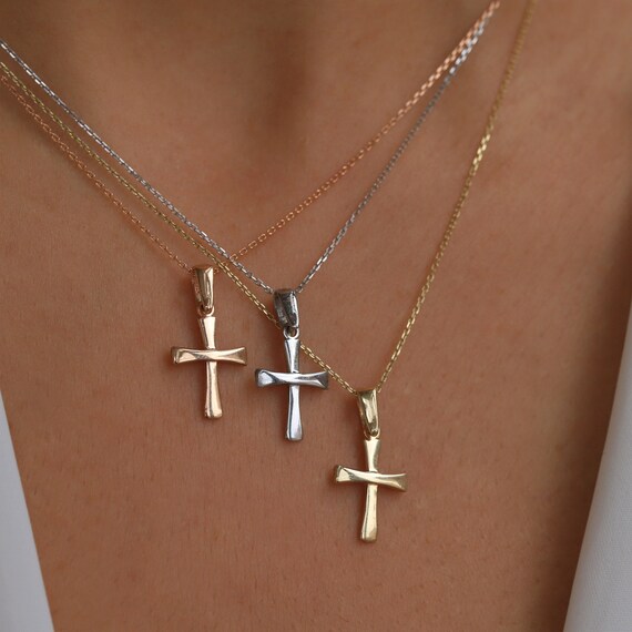Simple 14K Gold Cross Classic Cross Necklace Dainty Gold - Etsy