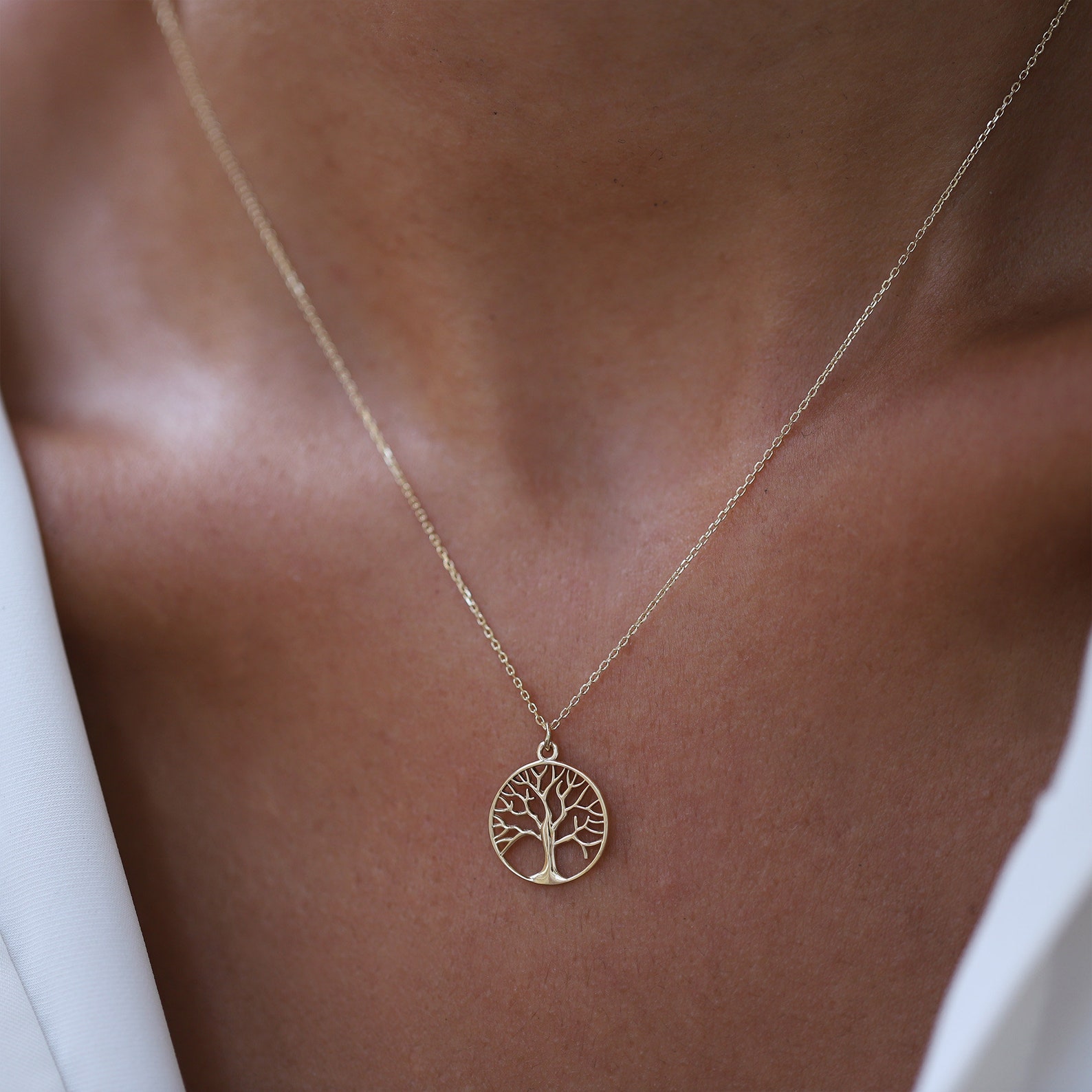 Mini Family Tree Necklace Tree of Life 14k Gold Personalized | Etsy