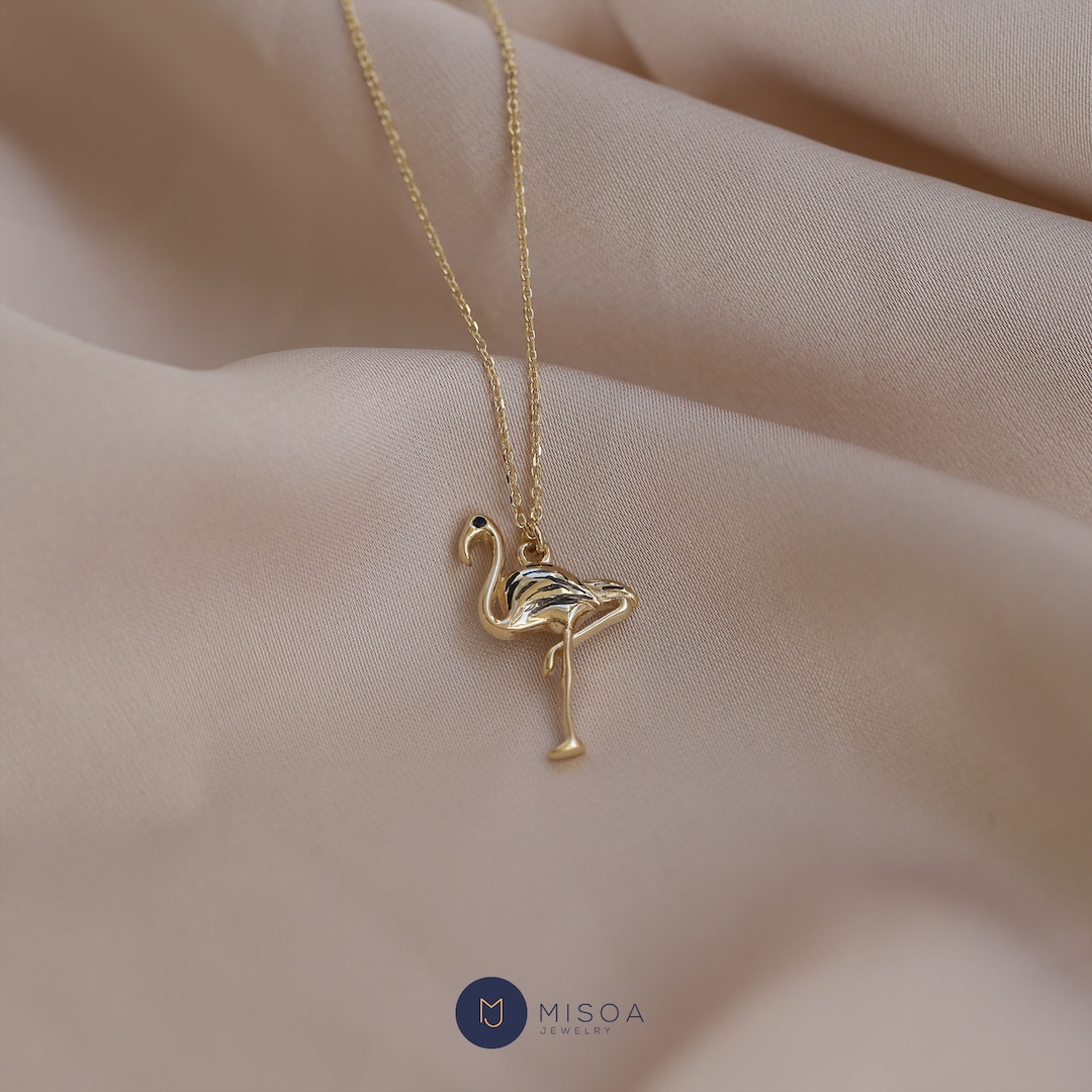 14K Gold Flamingo Pendant Necklace, Animal Lover Gift - Etsy