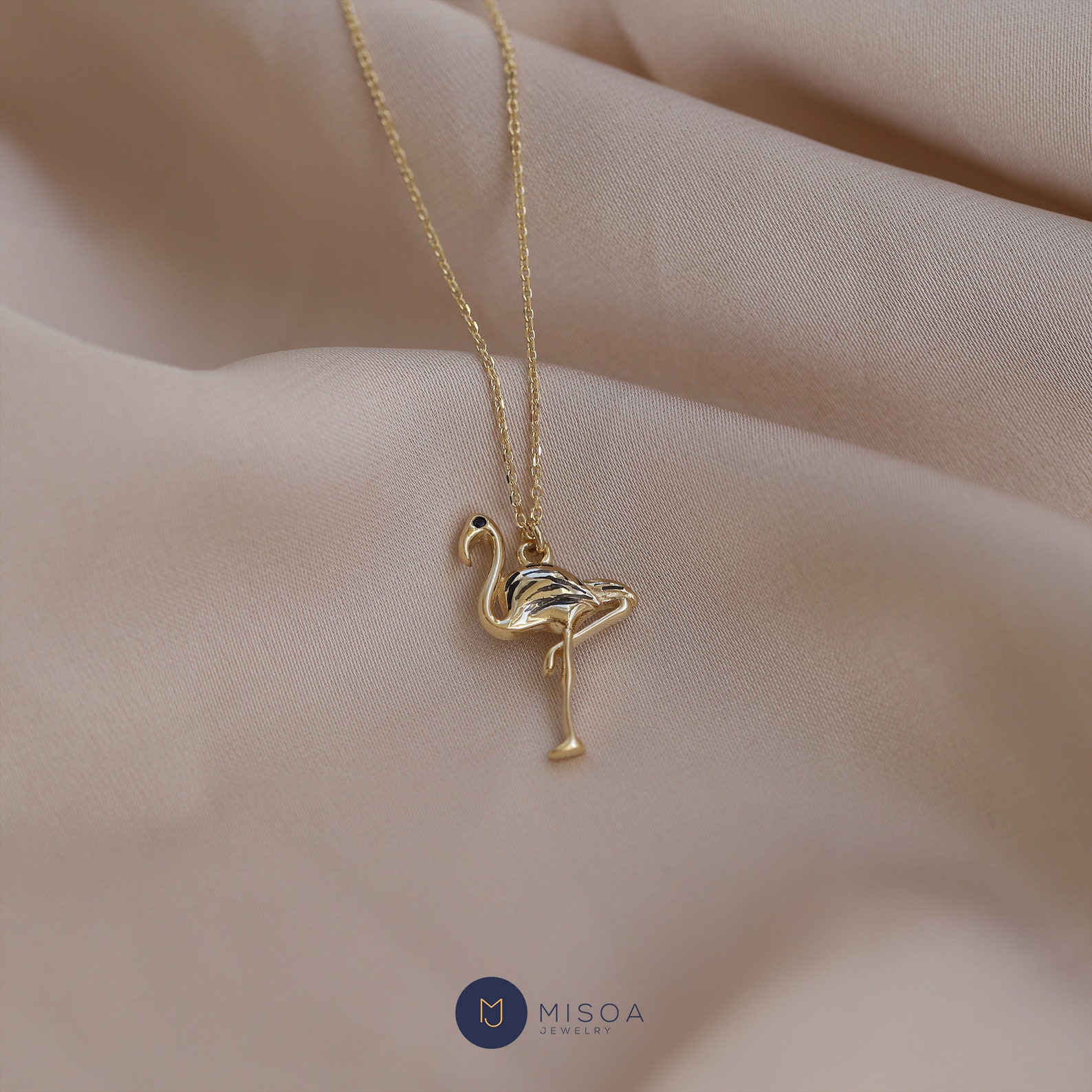 14K Gold Flamingo Pendant Necklace, Animal Lover Gift - Etsy