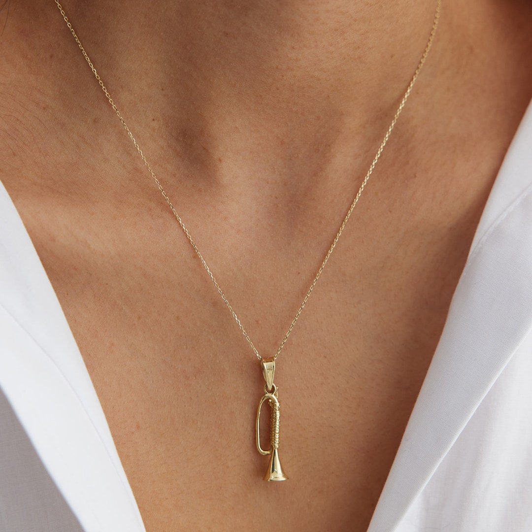 Trumpet Necklace, 14K Gold, Father's Day, Musician Gift, Jazz, Band ...