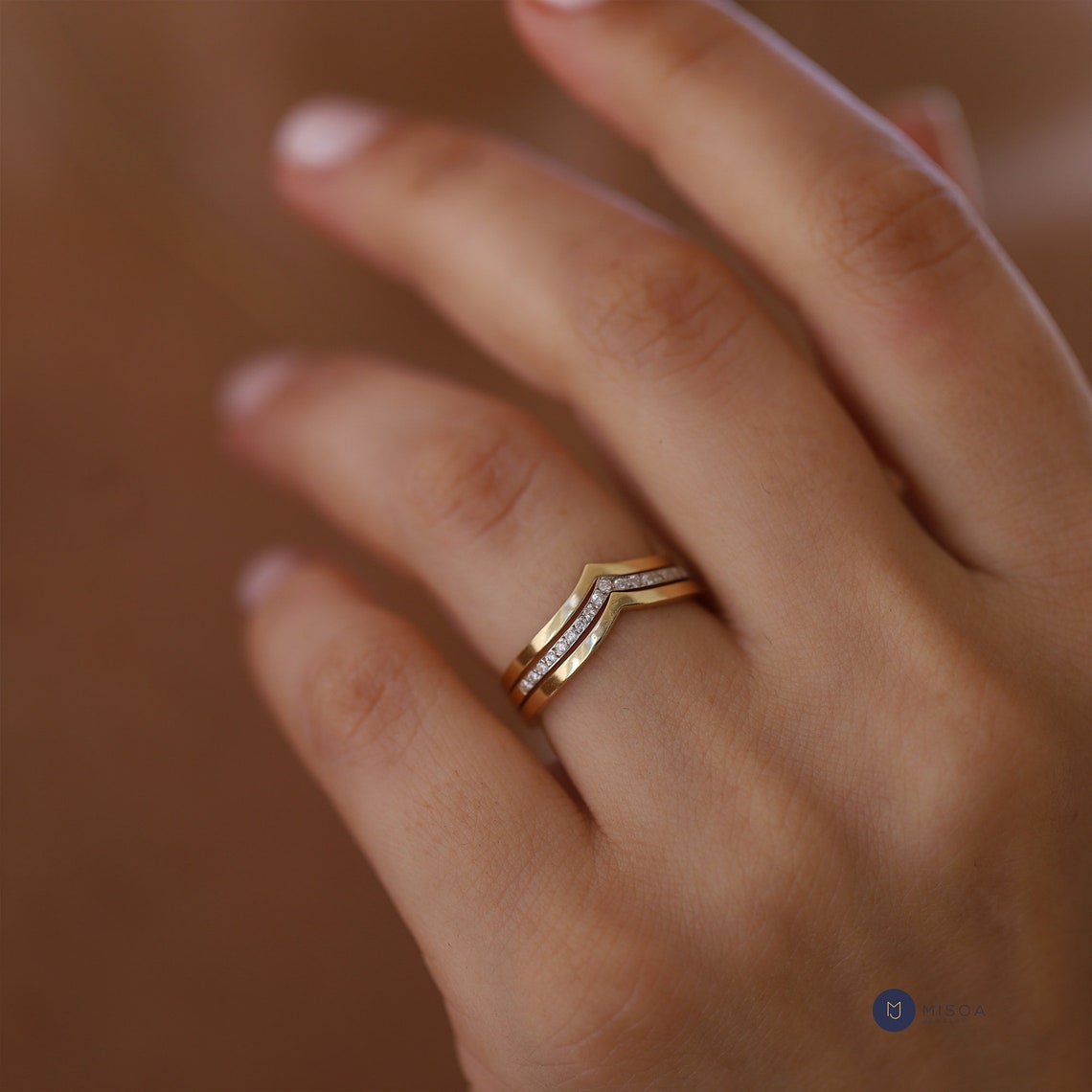 Pavé Diamond Wishbone Ring Minimal Stacking Ring Thin Gold - Etsy