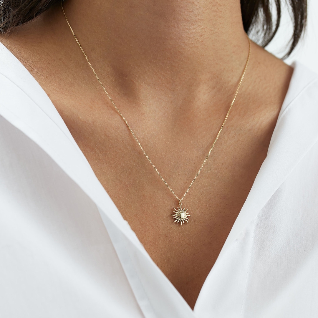 Gold Sun Necklace, 14K Gold, Plain Gold Sun Pendant, Celestial, Gift ...