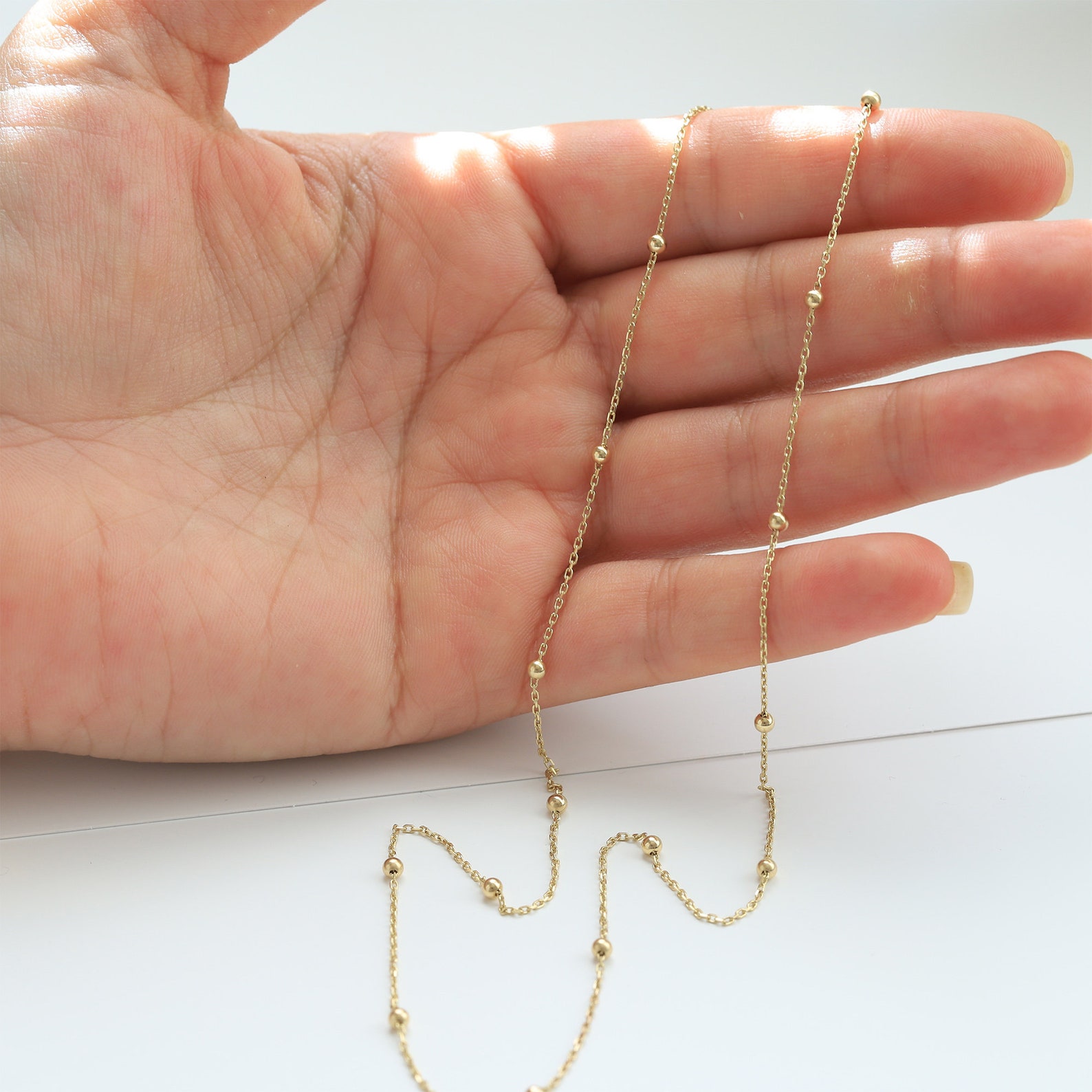 14K Gold Beaded Dorica Necklace: Dainty Satellite Chain - Etsy