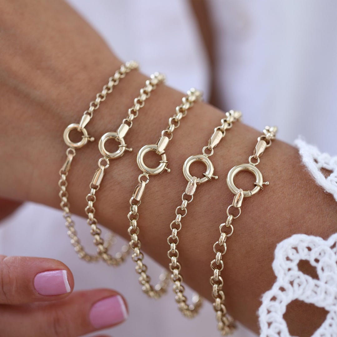 14k Gold Doc Chain, Gold Rolo Link Chain, Gold 2.8mm Chain Bracelet ...