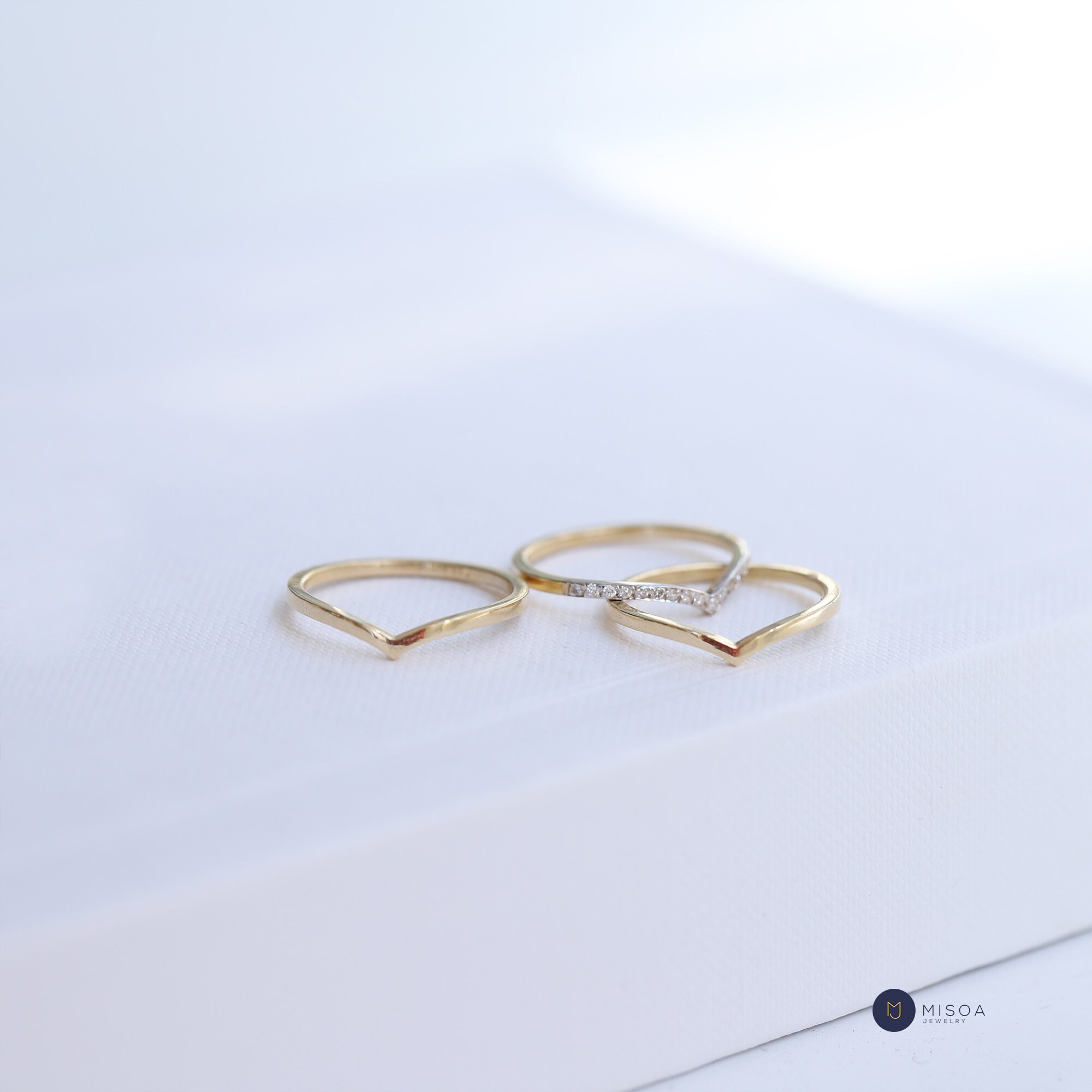 Pavé Diamond Wishbone Ring Minimal Stacking Ring Thin Gold - Etsy