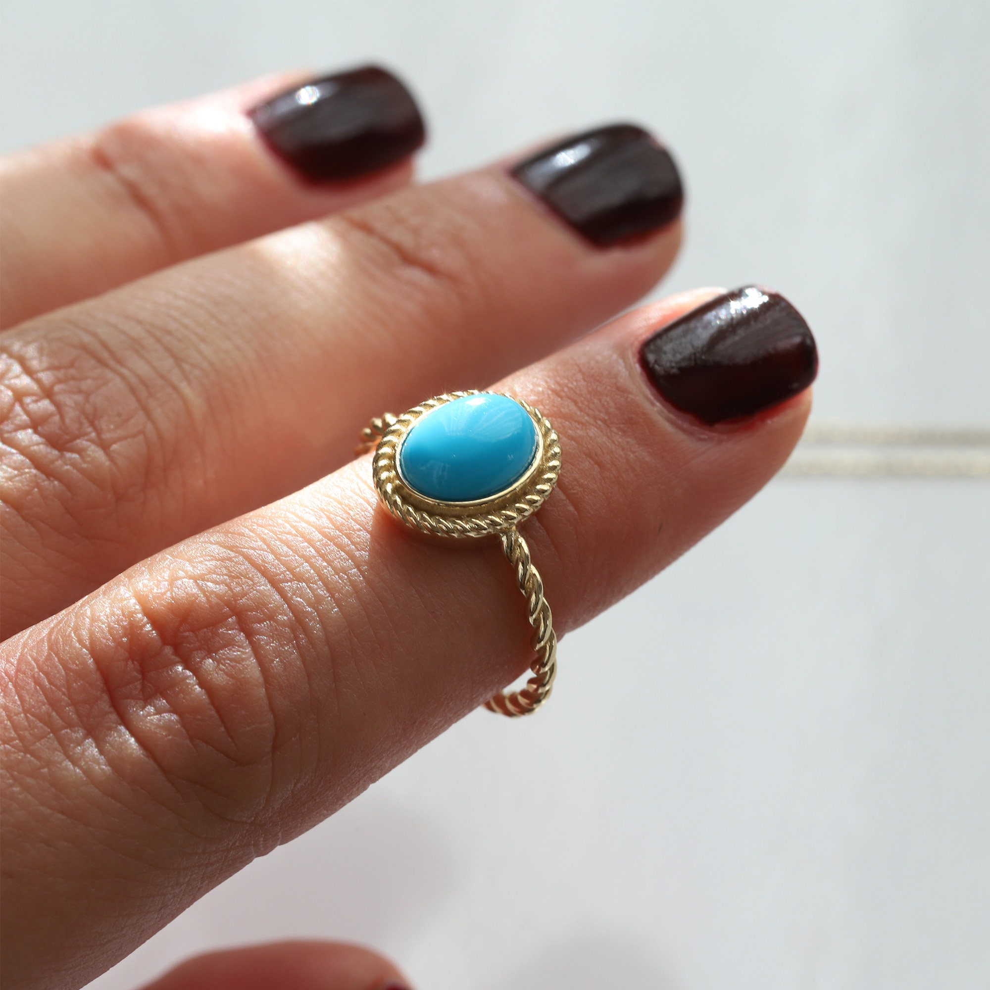Turquoise Ring 14K Gold Imitation Turquoise Stacking Ring | Etsy
