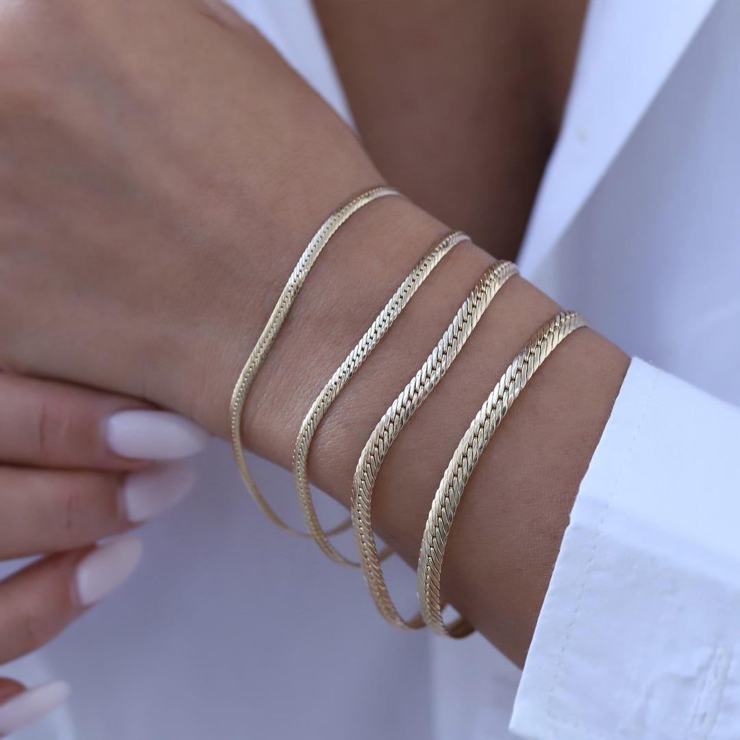 14k Gold Snake Chain Bracelet: Handmade Herringbone Link - Etsy