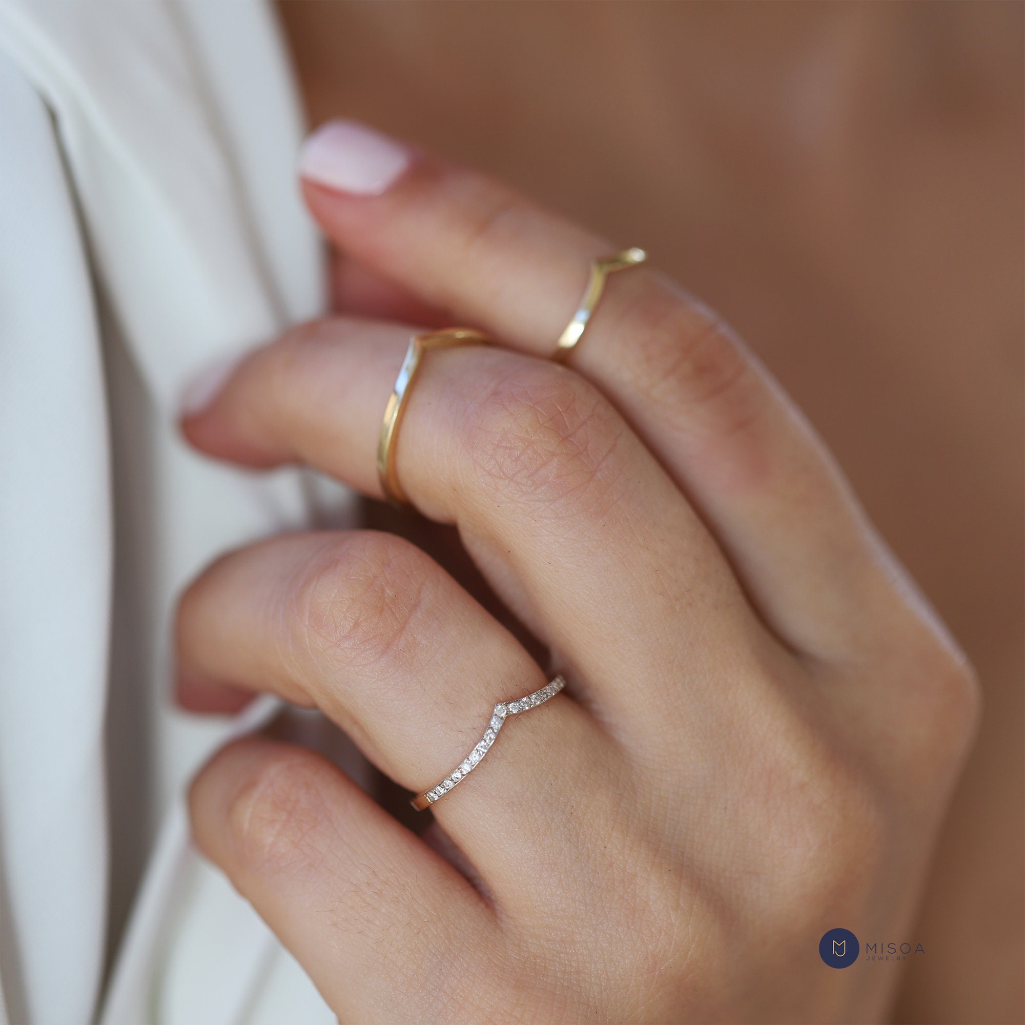 Pavé Diamond Wishbone Ring Minimal Stacking Ring Thin Gold - Etsy