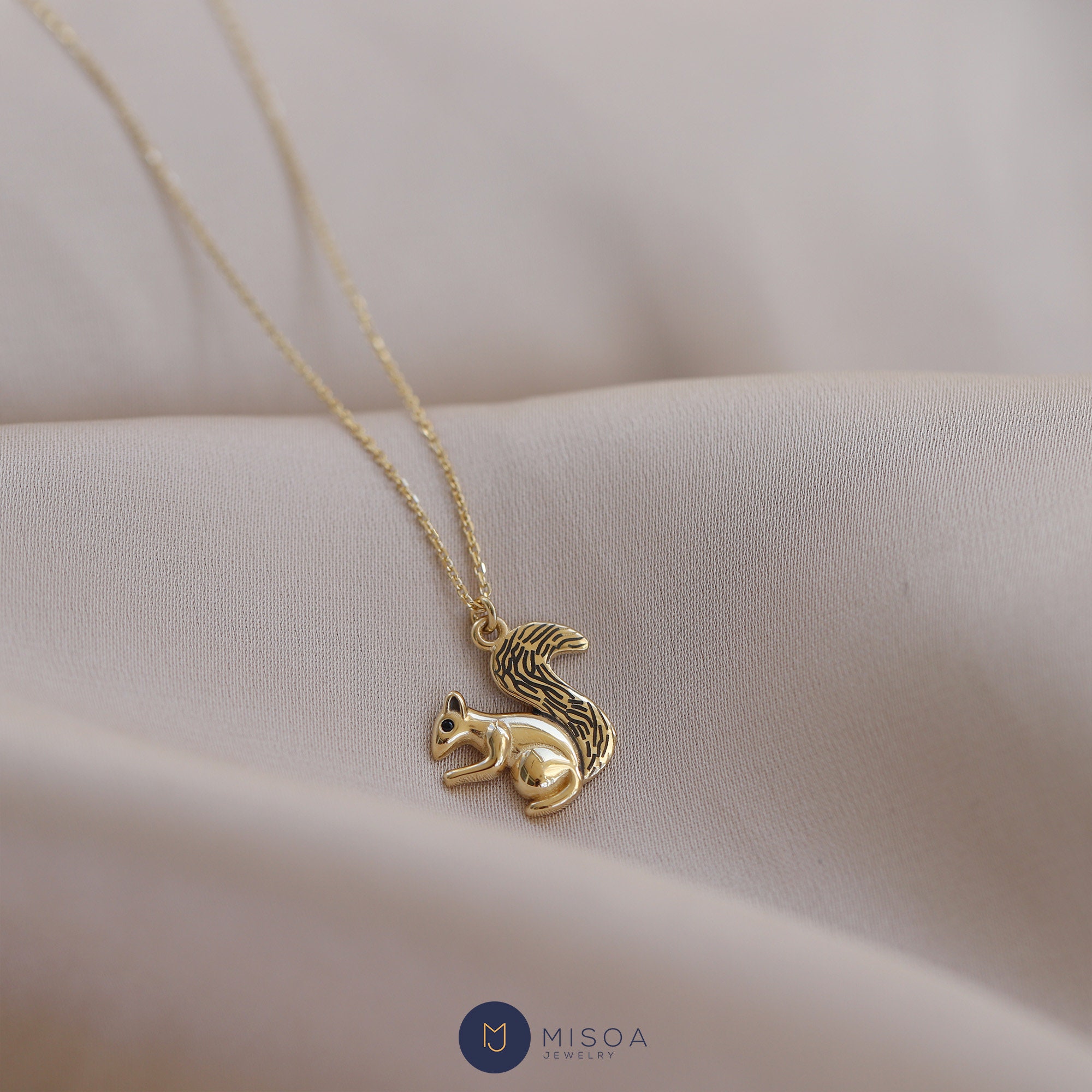 Gold Squirrel Necklace 14K Chain Necklace Gold Chain | Etsy