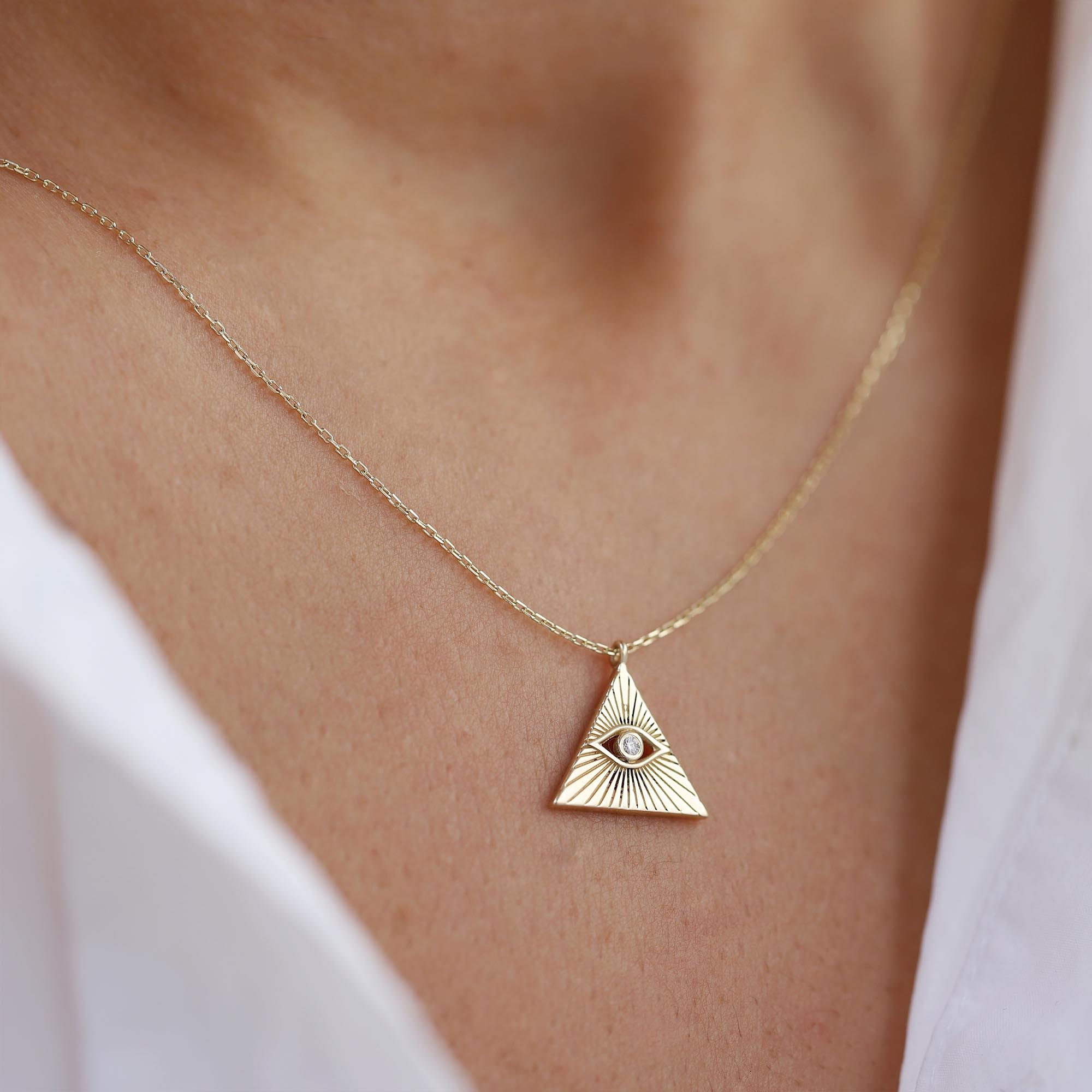 Gold Triangle Medallion Evil Eye Necklace Pyramid Pendant - Etsy