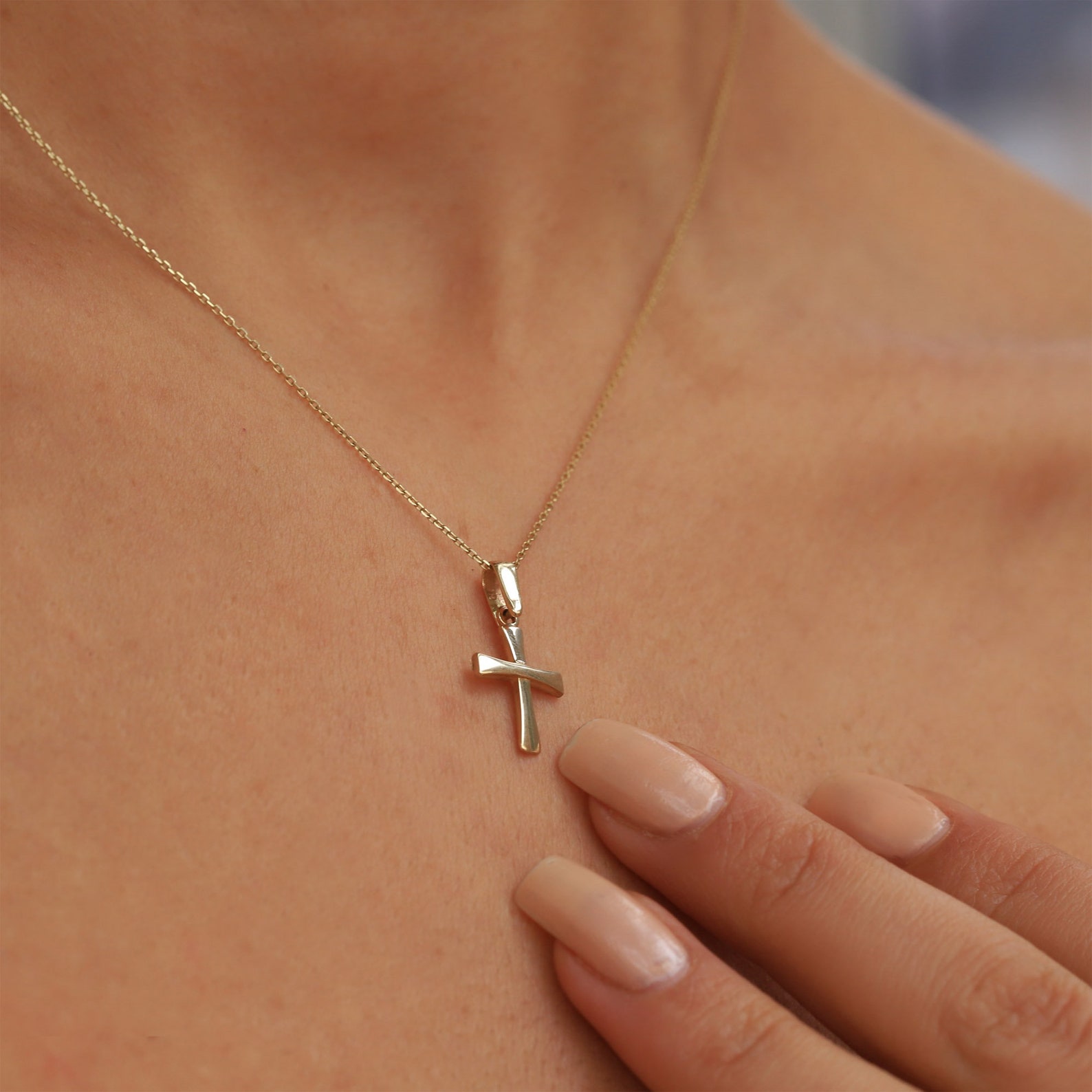 Simple 14K Gold Cross Classic Cross Necklace Dainty Gold - Etsy