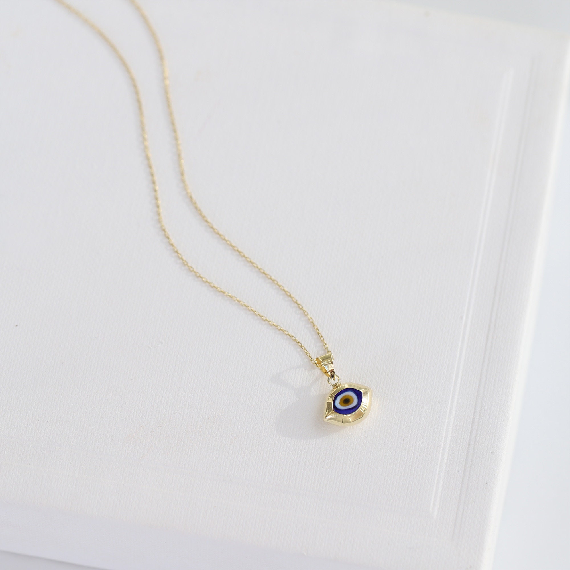 Mini Evil Eye Pendant 14K Real Gold Jewelry Minimalist | Etsy