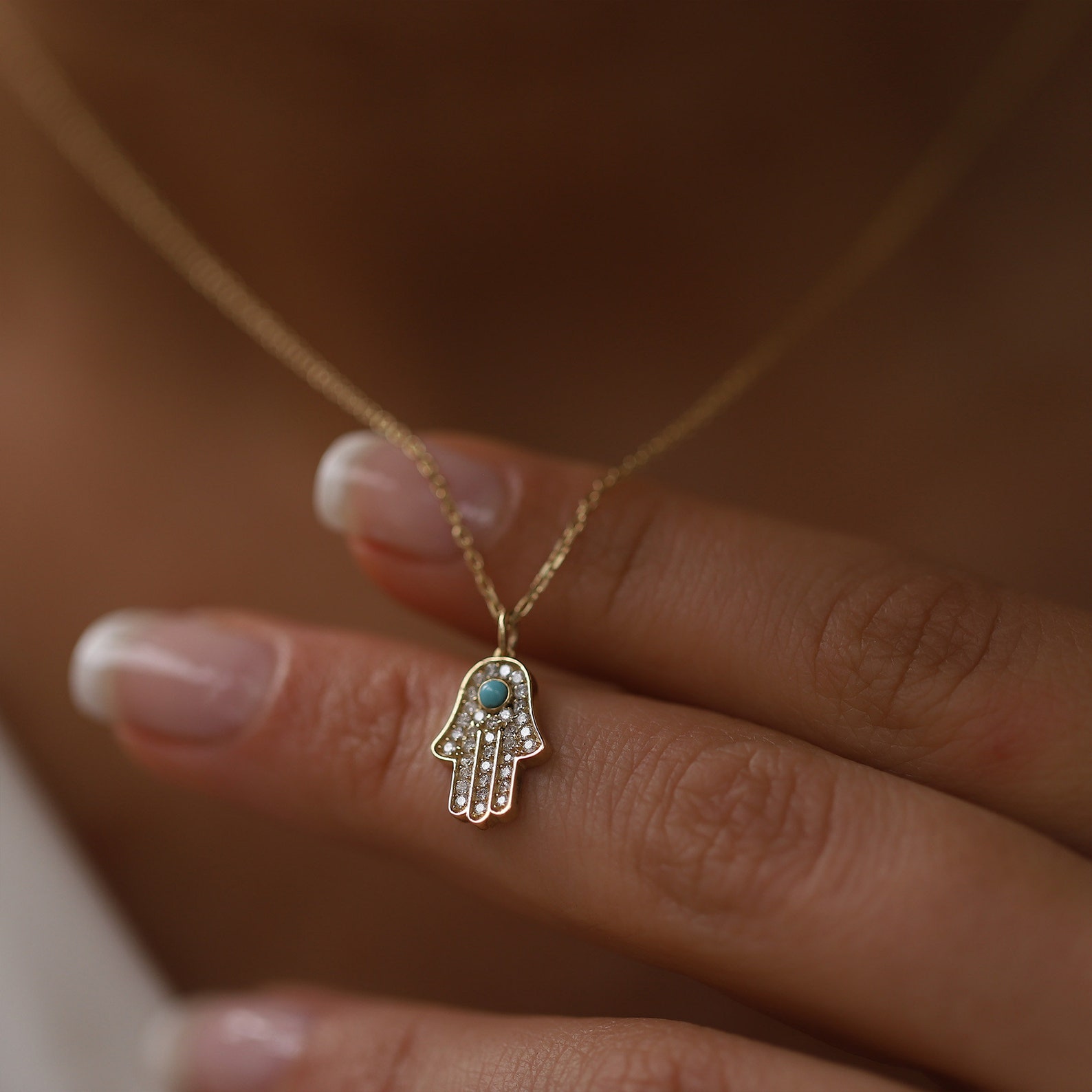 Diamond Hamsa Necklace 14K Gold Hand of Fatima Pendant | Etsy