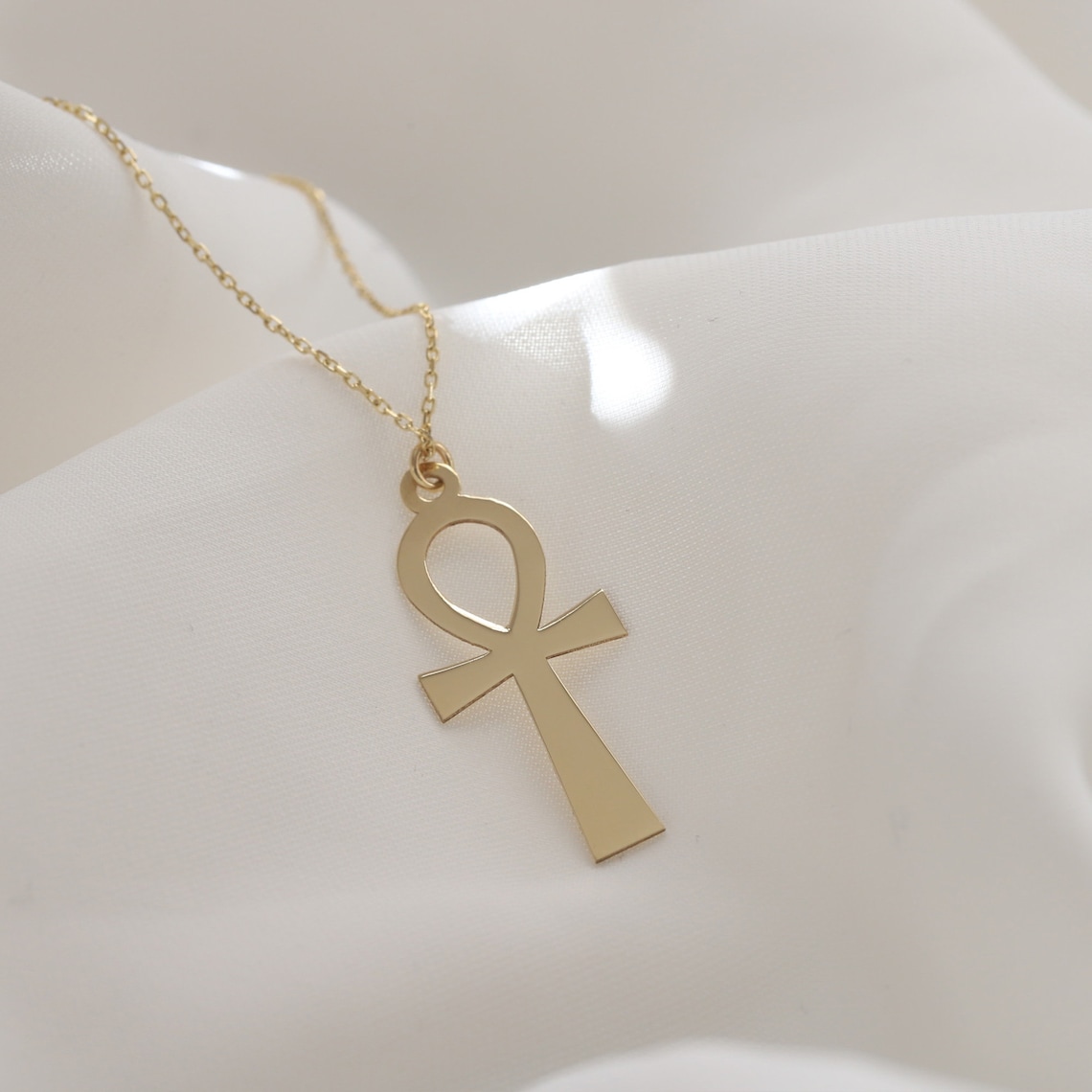 Large Gold Ankh Necklace 14K Gold Ankh Pendant Minimalist | Etsy