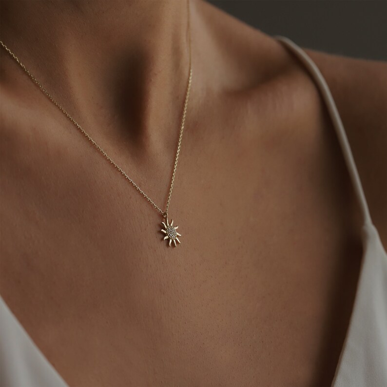 Mini Sun Pendant 14K Gold Necklace Celestial Gift for Her | Etsy