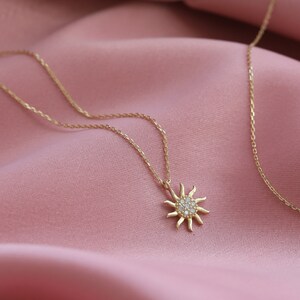 Mini Sun Pendant, 14K Gold Necklace, Celestial, Gift for Her, Real Gold ...