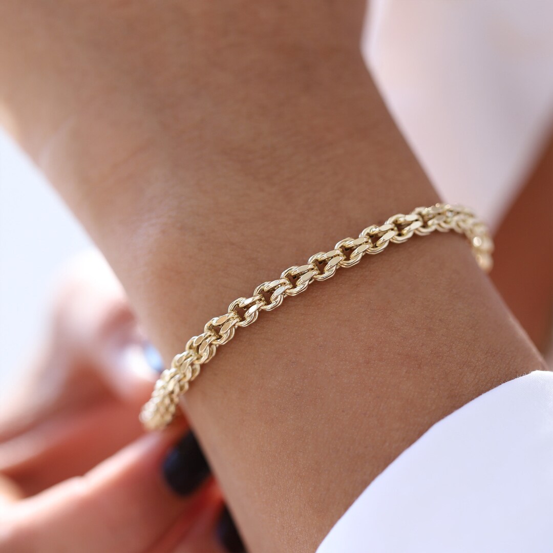 14k Gold Chunky Puffed Chain Bracelet, 3.9mm, Layering Chain Bracelet ...